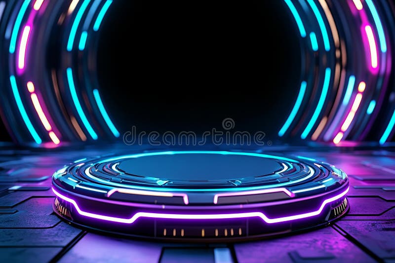 Modern Futuristic Design, Overlapping Circles with Neon Edges, 3D ...