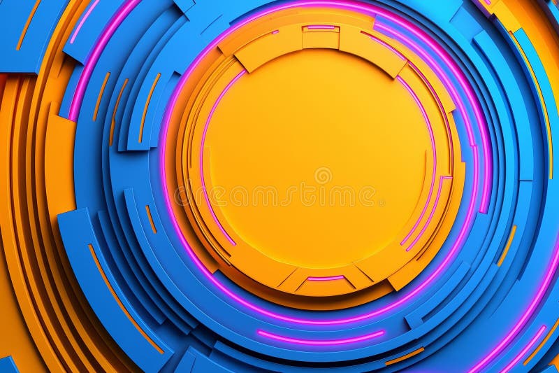 Modern Futuristic Design, Overlapping Circles with Neon Edges, 3D ...