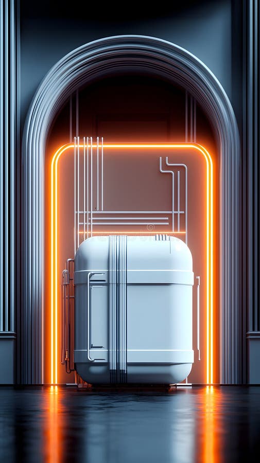 Modern Futuristic Fridge with Neon Accents Stock Illustration ...