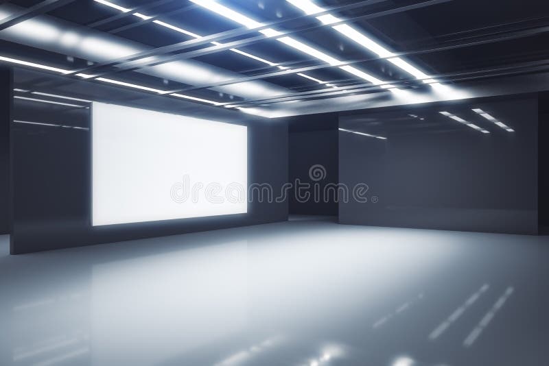 Modern Futuristic Gallery Interior with Empty White Mock Up Poster on ...