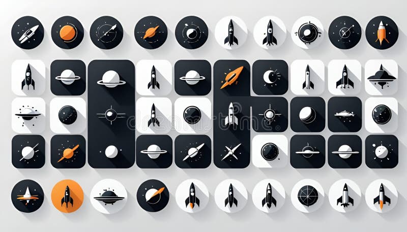 Futuristic Space and Rocket Icon Set – Minimalist and High-Tech Design ...