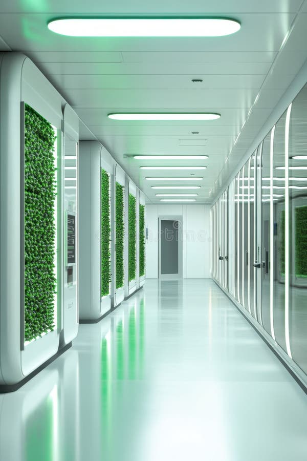 Modern Futuristic Indoor Vertical Garden in Clean White Hallway Setting ...