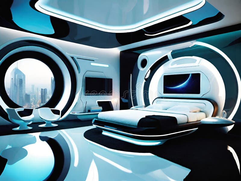 Modern Futuristic Interior of a Room in a Future City Stock Illustration - Illustration of ...