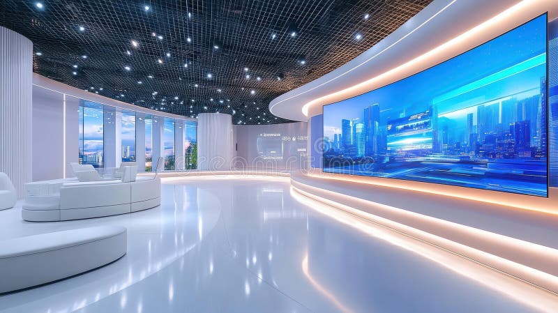 Modern Futuristic Interior of a Tech Showroom or Broadcasting Studio ...