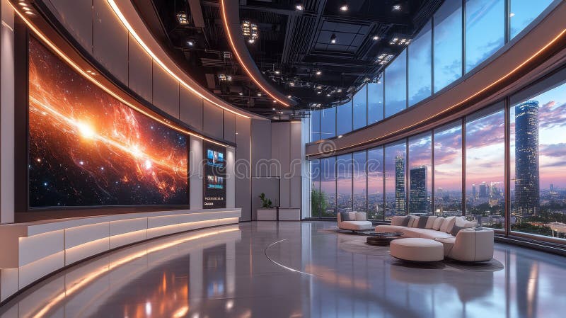 Modern Futuristic Interior of a Tech Showroom or Broadcasting Studio ...
