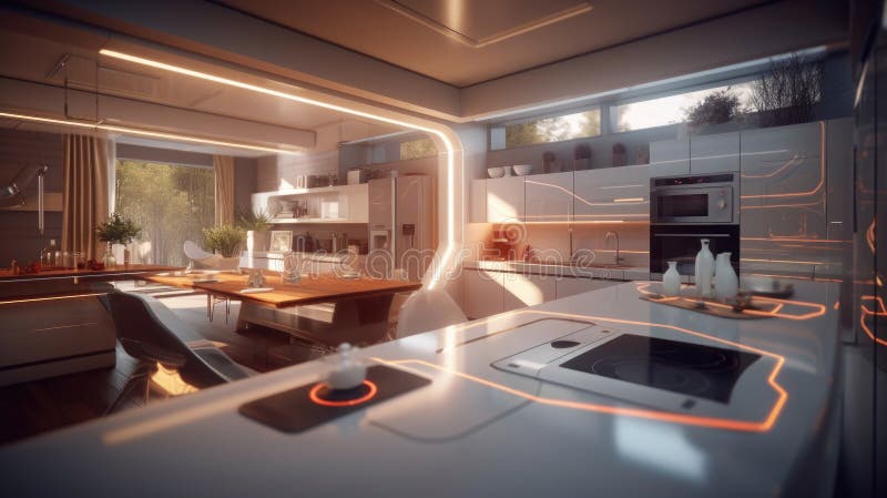 Modern Futuristic Kitchen Interior. Generative AI Stock Illustration ...