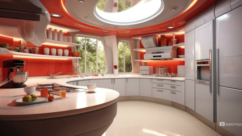 Modern Futuristic Kitchen Interior. Generative AI Stock Illustration ...