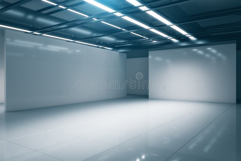 Modern Futuristic Museum Interior with Mock Up Place. Stock ...