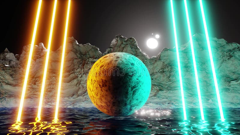 Modern Futuristic Neon Abstract Background. Planet in the Center ...