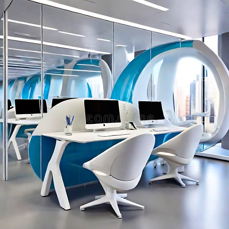 Modern Futuristic Office Ergonomic Workstations Space. Generative AI ...