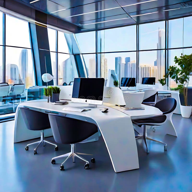 Modern Futuristic Office Ergonomic Workstations Space. Generative AI ...