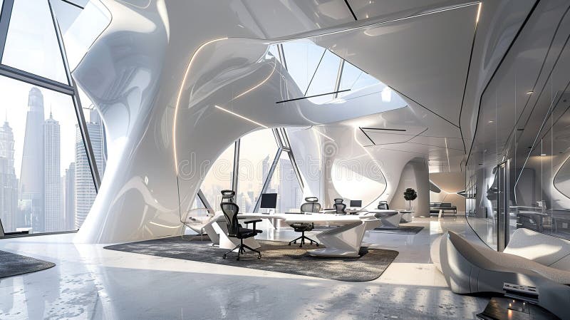 Modern Futuristic Office Interior Design Stock Illustration ...