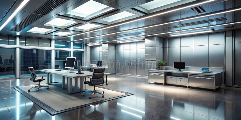 Modern Futuristic Office Space Design with Sleek Metallic Accents and ...