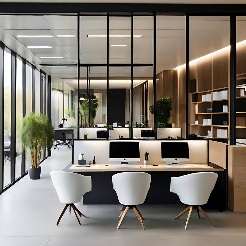 Modern Futuristic Office Space with Sleek Glass Partitions Workstations ... Modern Futuristic Office Space with Sleek Glass Partitions Workstations ...