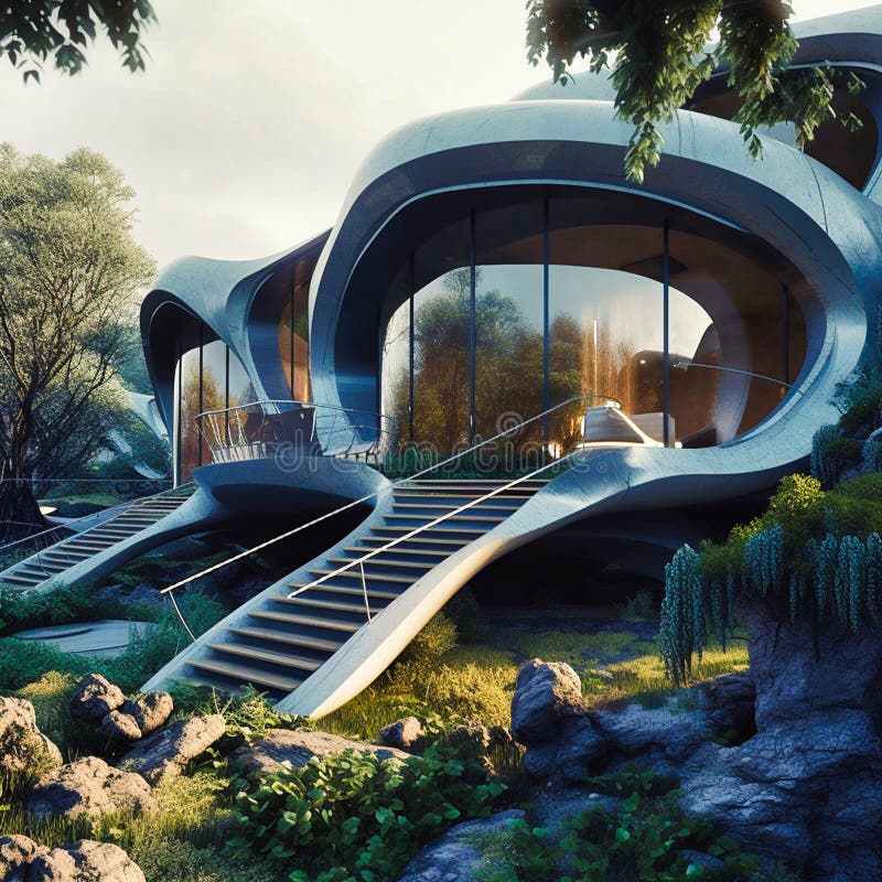 Modern and Futuristic Organic Architecture Concept, Generative AI Stock ...