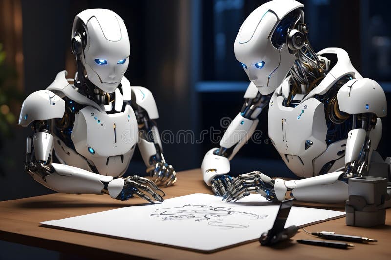 A Modern Futuristic Robot Writing on a Paper Stock Illustration ...