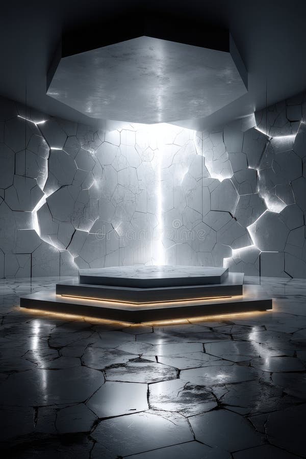 Modern Futuristic Room with Hexagonal Patterns and Glowing Light ...