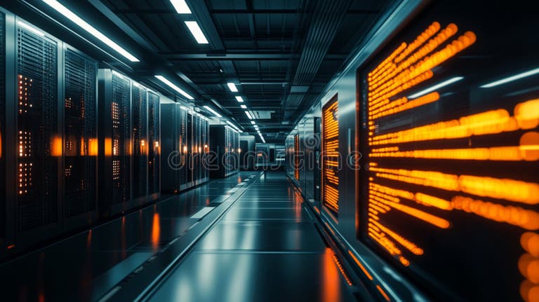 Futuristic Server Room Corridor Digital Art Modern Technology Network ...