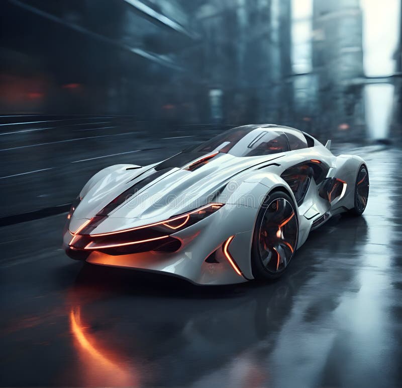 Modern Futuristic Technology Car in Fast Movement at Night Stock Image ...