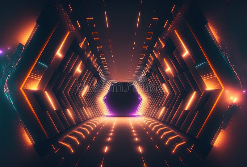 Modern Futuristic Tunnel Background with Neon Light Stock Image - Image ...