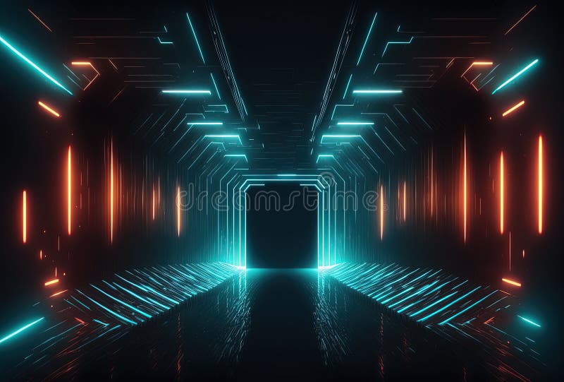 Modern Futuristic Tunnel Tech Background with Neon Light Stock Photo ...