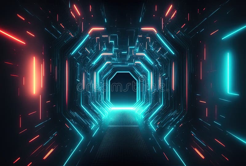 Modern Futuristic Tunnel Tech Background with Neon Light Stock Image ...