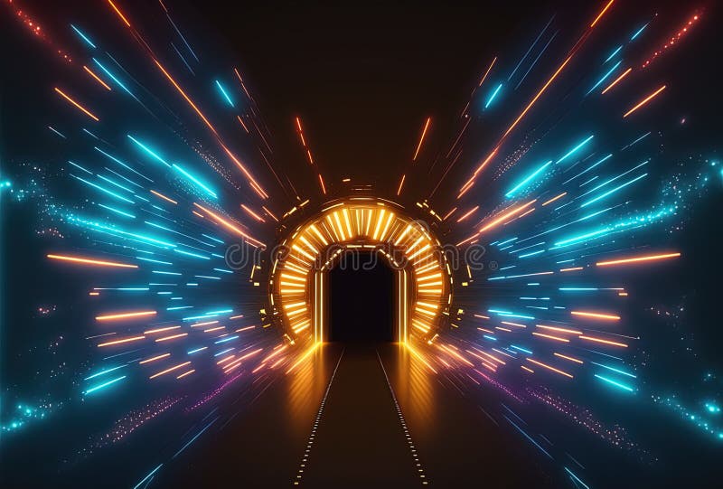 Modern Futuristic Tunnel Tech Background with Neon Light Stock Image ...