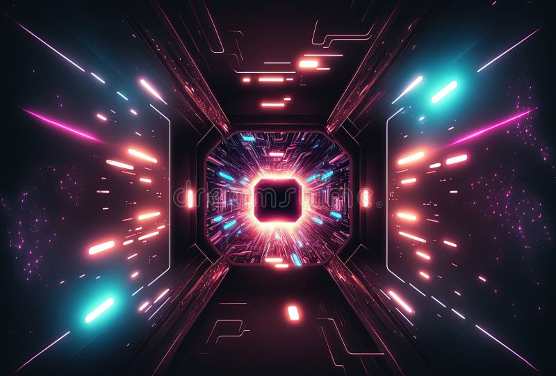 Modern Futuristic Tunnel Tech Background with Neon Light Stock Photo ...
