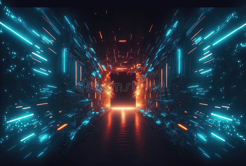 Modern Futuristic Tunnel Technology Background with Neon Glow Stock ...