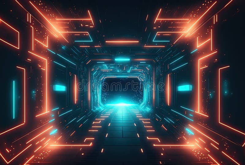 Modern Futuristic Tunnel Technology Background with Neon Light Stock ...