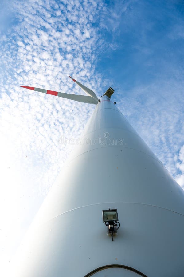 Modern Futuristic Wind Turbine, Low Angle View with Cloud Sky Stock ...