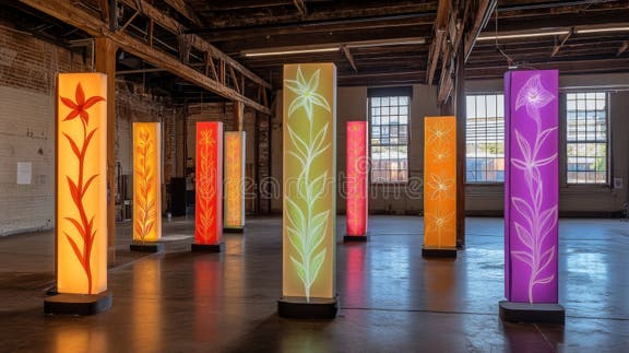 Modern Gallery Displaying Art Installations of Illuminated Flowers ...