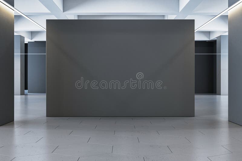 Modern Gallery Interior with Blank Dark Grey Exhibition Walls. 3D ...