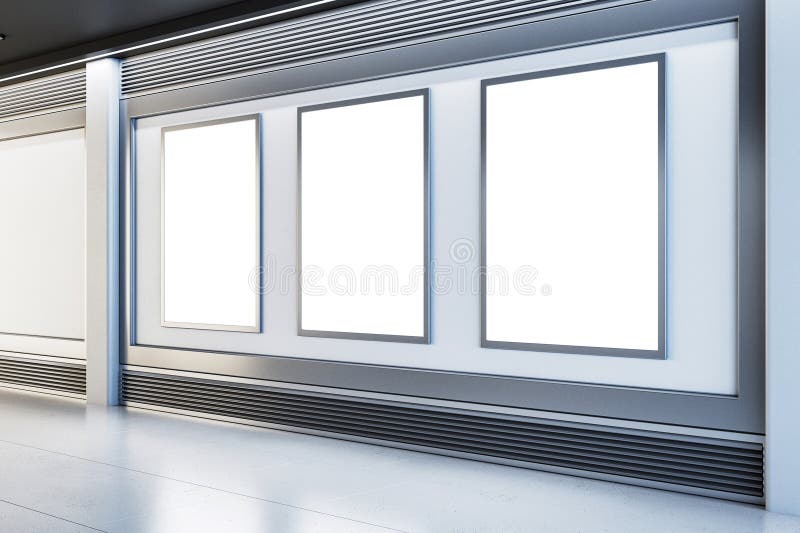 Modern Gallery Interior with Blank Display Frames on a Clean Wall. 3D ...