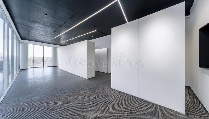 Modern Gallery Interior with Blank Partition Walls for Exhibition ...