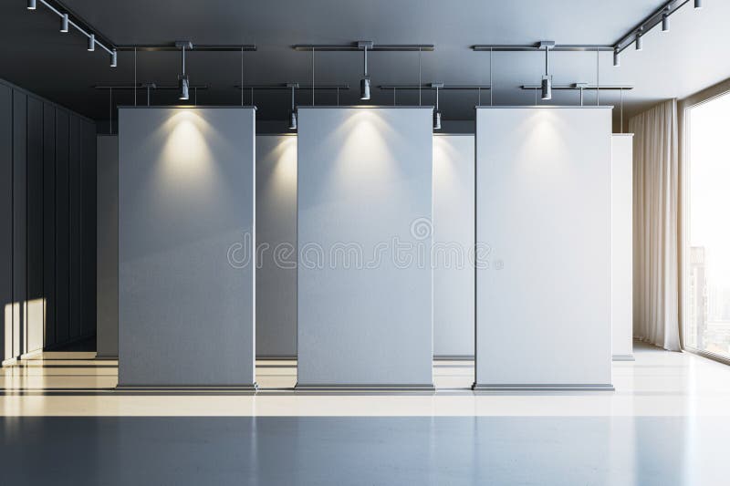 Modern Gallery Interior with Blank Partition Walls for Exhibition ...