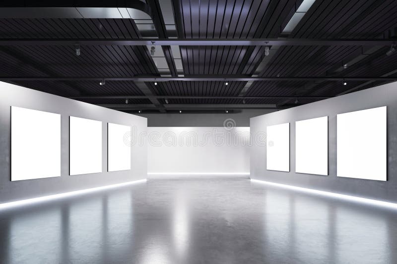 Modern Gallery Interior with Blank White Frames on Walls in ...