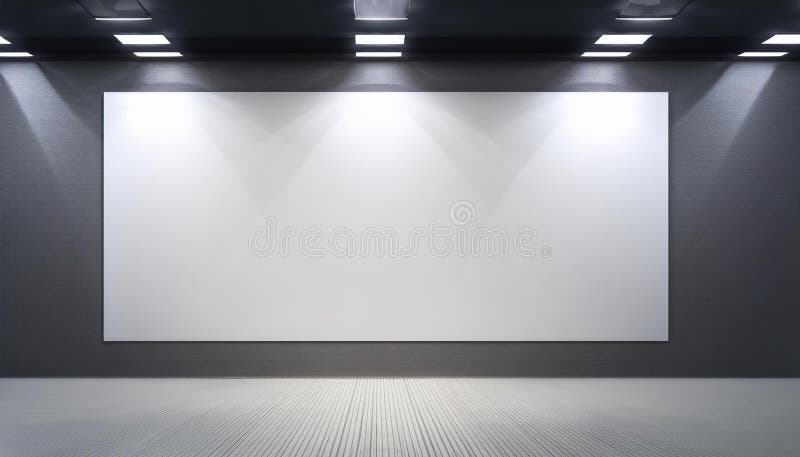 Modern Gallery Interior with Blank White Wall and Spotlights. 3D ...