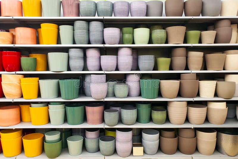 Many Flower Pots in the Supermarket, Full Color Stock Photo - Image of ...