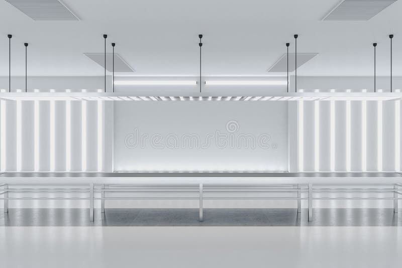 Modern Gallery Interior with Exhibition Table Stock Illustration ...