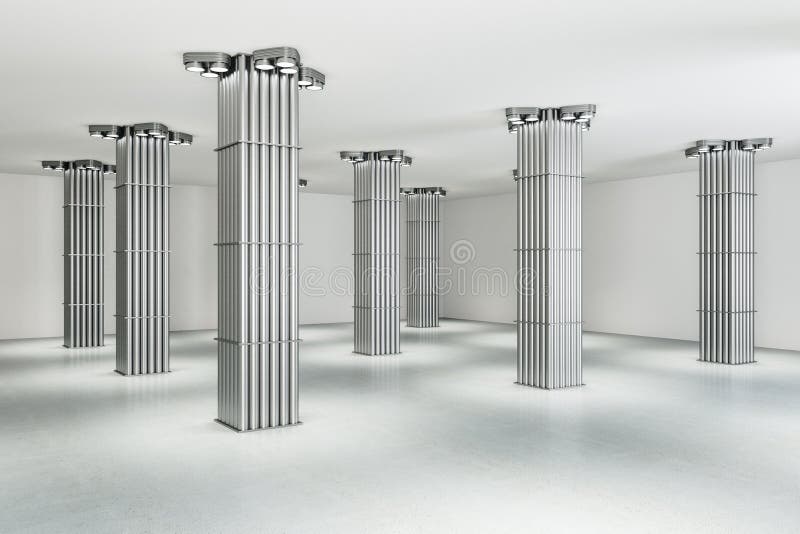 Modern Gallery Interior with Silver Pipe Columns Stock Illustration ...