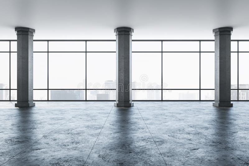 Modern Gallery Interior with Three Columns Stock Illustration ...