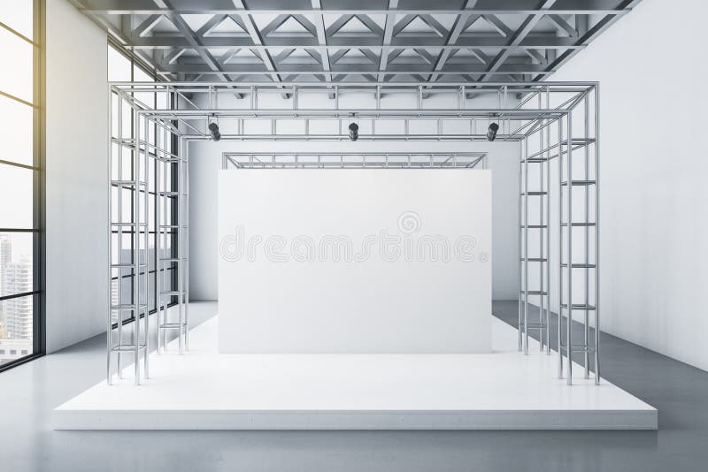 Modern Gallery Interior with White Exhibition Stand Stock Illustration ...