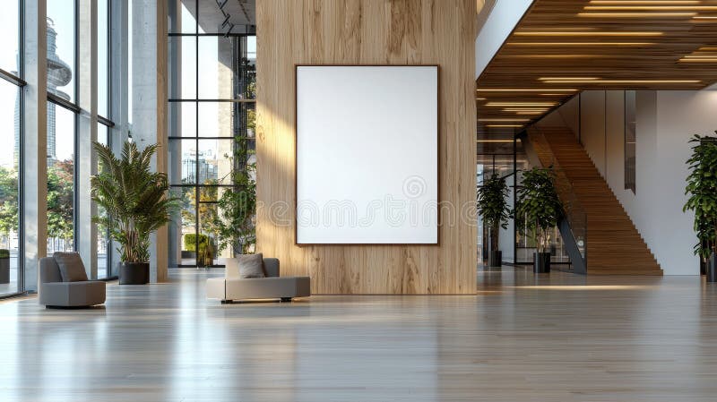 Modern Gallery Mockup with Large Blank Artwork and Windows. Stock Image ...