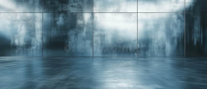 Modern Gallery Setup with Brushed Aluminium Backdrop and Reflective ...