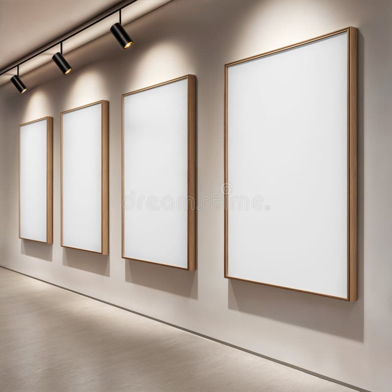 Modern Gallery Wall Display with Framed Art Stock Illustration ...