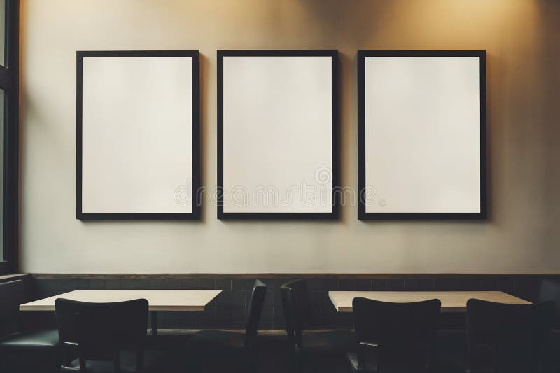 Modern Gallery Wall with Empty Frames in a Cozy Restaurant. Generative ...