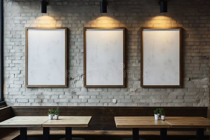 Modern Gallery Wall with Empty Frames in a Cozy Restaurant. Generative ...