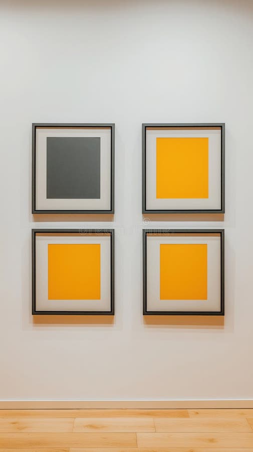 Modern Gallery Wall Featuring Four Minimalist Frames with Bold Orange ...