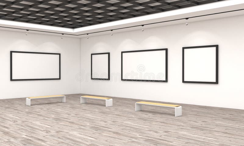 Modern Gallery Wall Mockup Blank Wall with Frames Display Artwork Presentation Art Design Empty ...